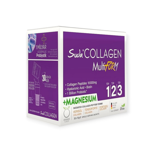 Suda Collagen Multiform TYPE 1 -2 -3 Collagen & Magnesium 15gr 30 Sach ...